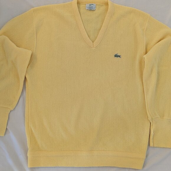 Izod Lacoste | Sweaters | Vtg 8s Izod Lacoste Yellow Mens Vneck Sweater ...